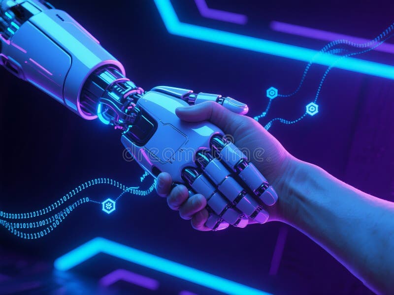 A Highly Detailed 3D Render of a Sleek Silver Robotic Hand Shaking a ...