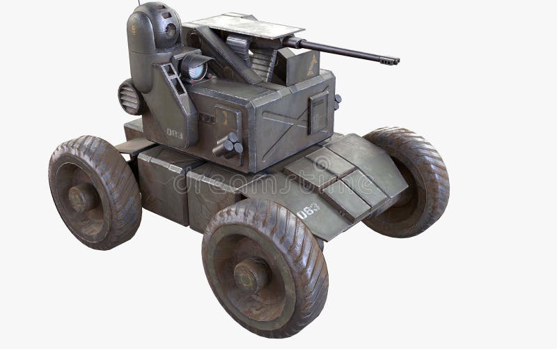Futuristic Military Wheeled Combat Robot with Turret Gun Stock ...