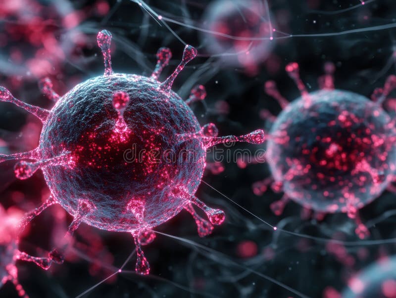 Highly Detailed 3D Visualization of Virus Particles Featuring Red ...