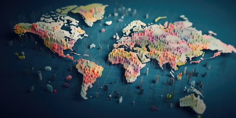 Highly Detailed 3D World Map with City Building and Dynamic Lighting ...