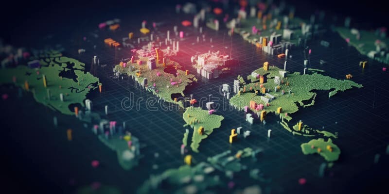 Highly Detailed 3D World Map with City Building and Dynamic Lighting ...