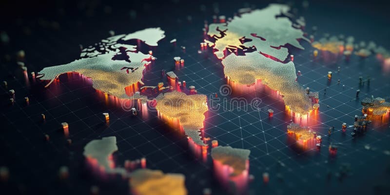 Highly Detailed 3D World Map with City Building and Dynamic Lighting ...