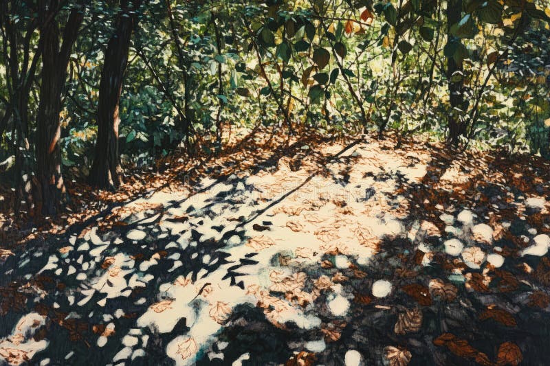 Highly Detailed Dappled Sunlight Forest Leaves Casting Shadows Creating ...