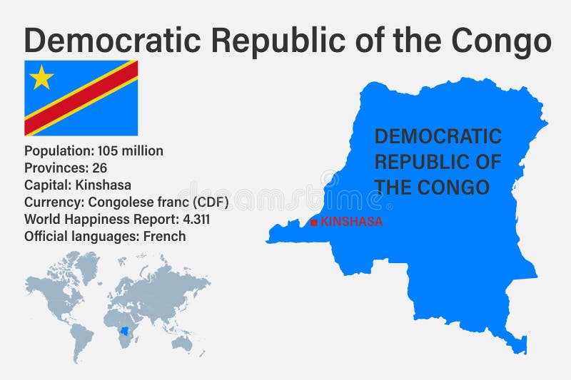 Highly Detailed Democratic Republic of the Congo Map with Flag, Capital ...