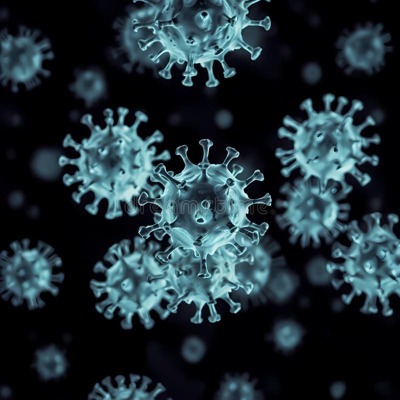 Microscopic View of Viruses Floating in Dark Space with Intricate ...