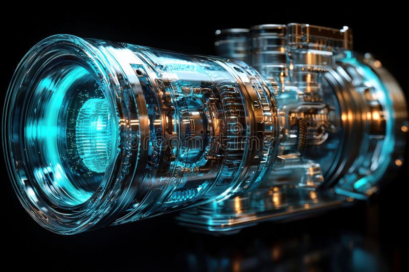 Futuristic Metallic Mechanism with Glowing Blue and Orange Energy ...