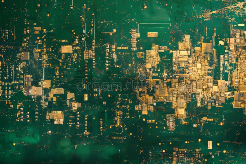 Highly Detailed Digital Circuit Board Texture Green Gold Pathways ...
