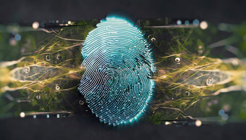 A Highly Detailed Digital Fingerprint with Glowing Blue Lines and ...