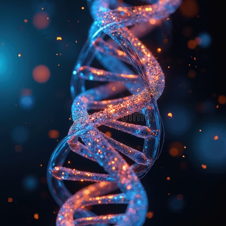 Highly Detailed DNA Helix Model Features Vibrant Colors, Dynamic Patterns on Glowing Background ...