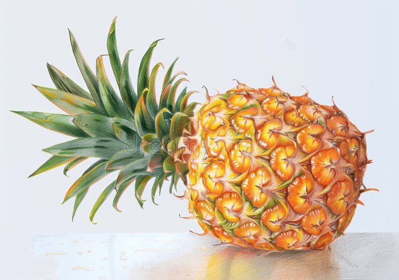 Highly Detailed Hand-Drawn Pineapple Illustration with Watercolor and ...