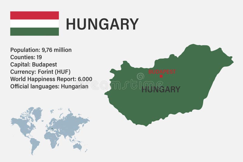 Map of Hungary on Political World Map with Magnifying Glass Stock ...