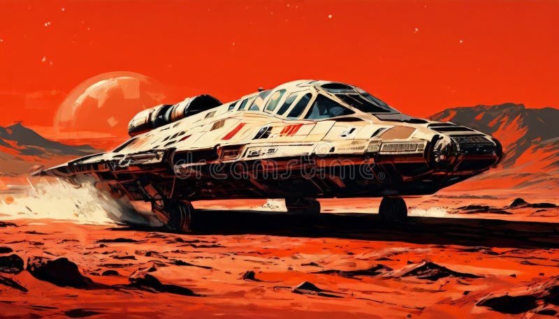 Futuristic Spaceship on Mars Surface Stock Image - Image of vehicle ...