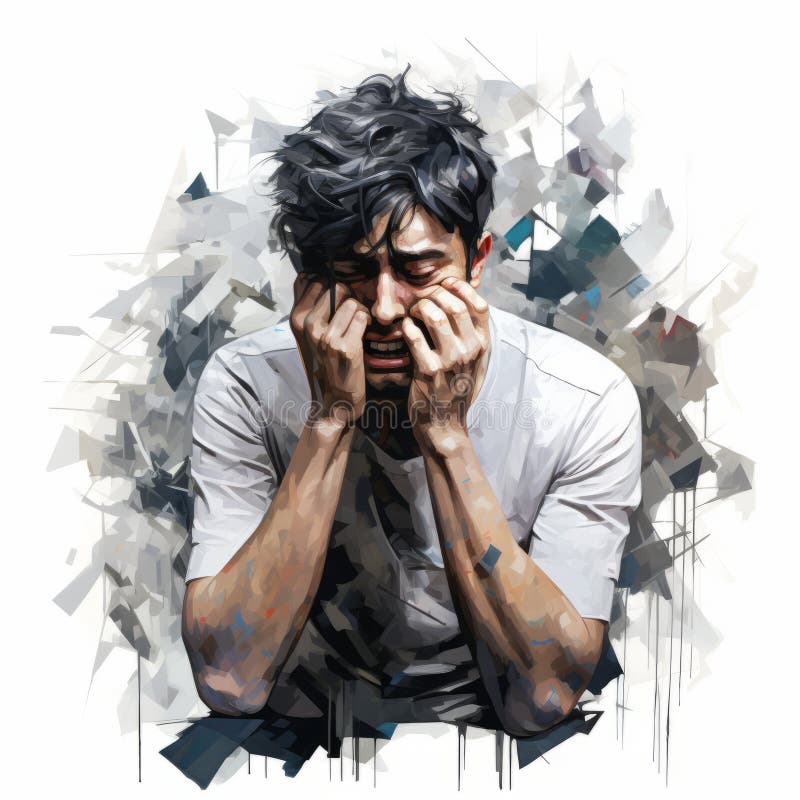 Highly Detailed Illustration of a Man Crying in Abstract Art Stock ...