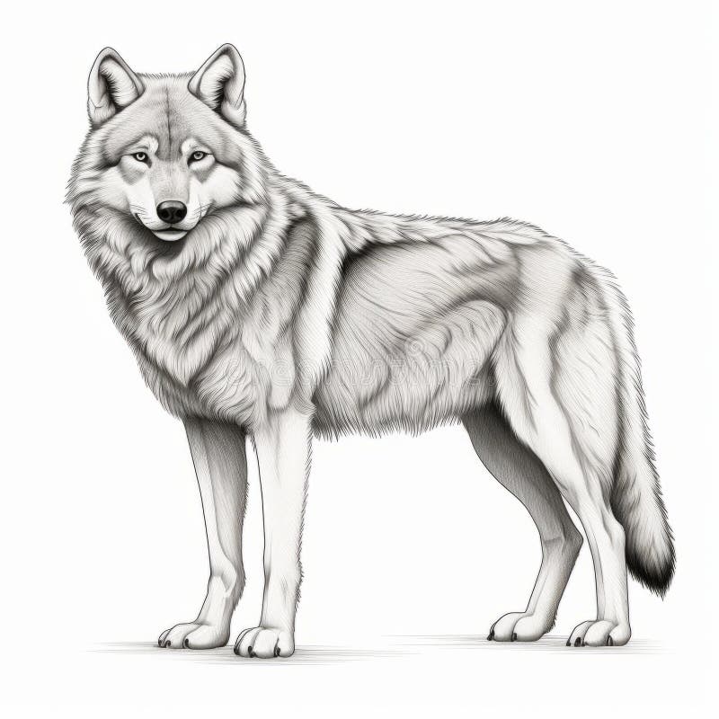 Highly Detailed Illustration of a Wolf Standing Against a White ...