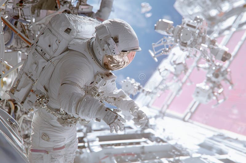 Astronaut in Space Working with Equipment Stock Image - Image of ...