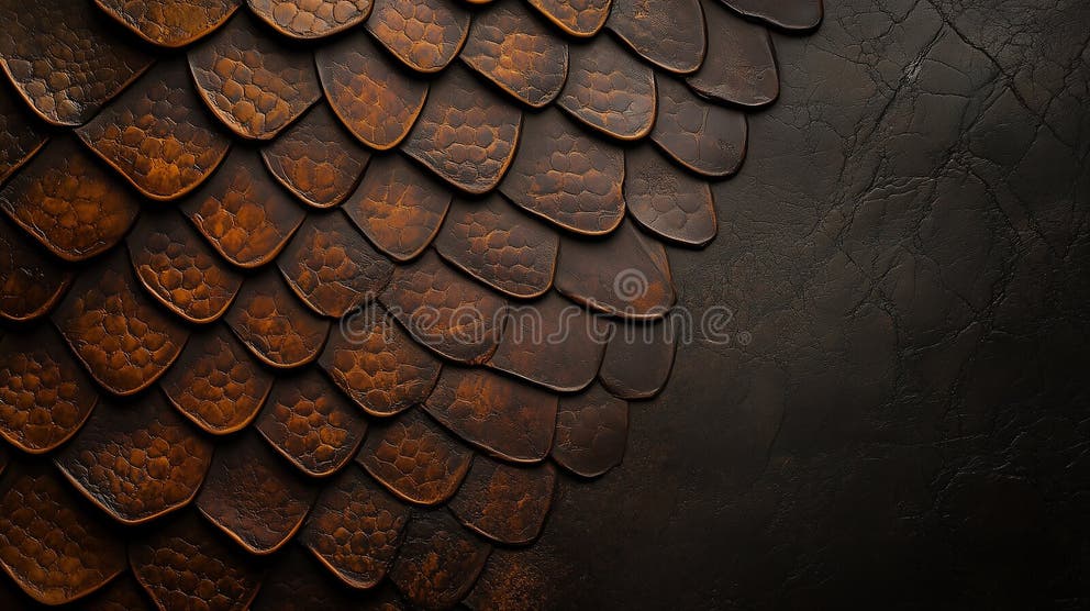 Close-up of Overlapping Bronze Dragon Scales with Dark Textured ...