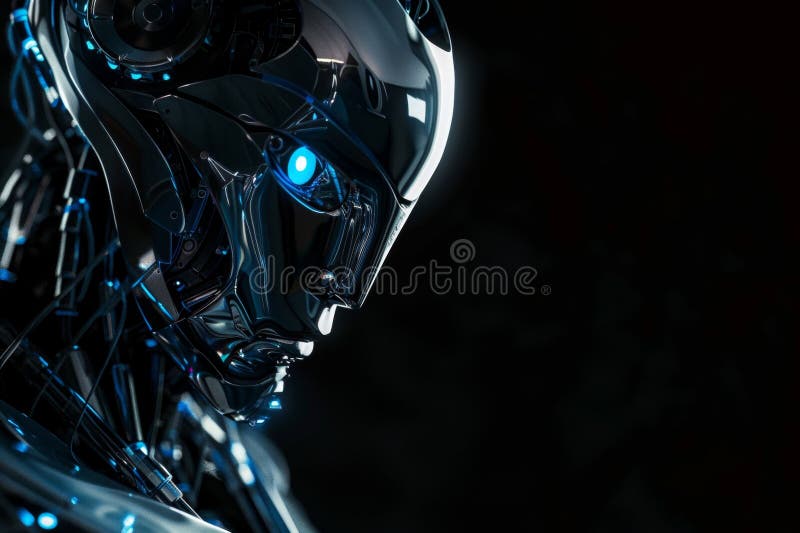 A Highly Detailed Image of a Humanoid Robot with a Blue Illuminated Eye ...