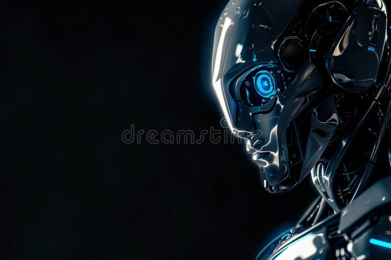 A Highly Detailed Image of a Humanoid Robot with a Blue Illuminated Eye ...