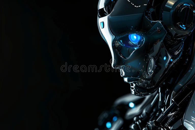 A Highly Detailed Image of a Humanoid Robot with a Blue Illuminated Eye ...