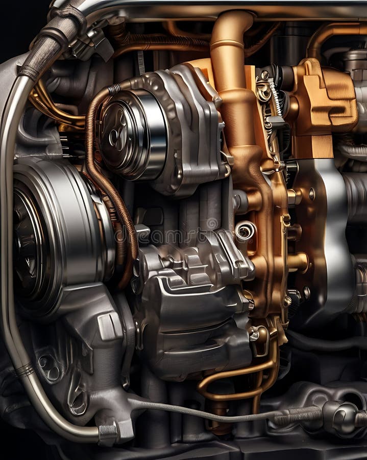 Detailed Closeup of a Complex Internal Combustion Engine Stock ...