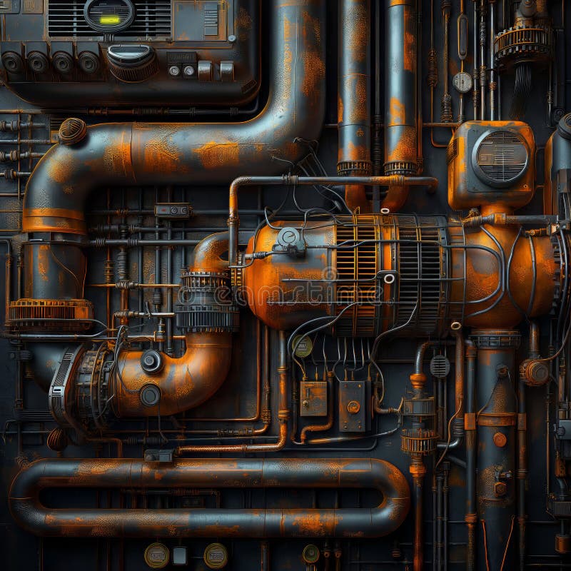 Highly Detailed Industrial Machine with Complex Pipe System Stock Photo ...