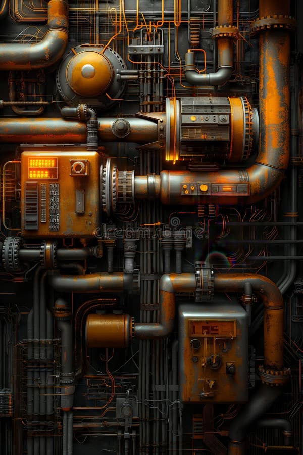 Highly Detailed Industrial Machine with Complex Pipe System Stock Image ...