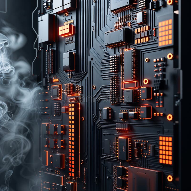 Intricate Vertical Circuit Board Design with Complex Electronic Network ...