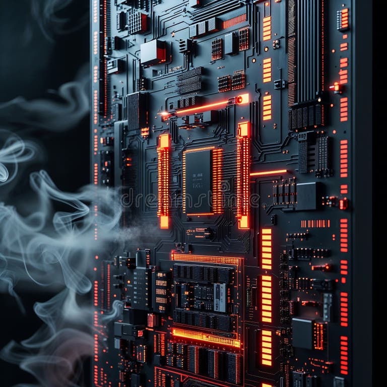 Intricate Vertical Circuit Board Design with Complex Electronic Network ...