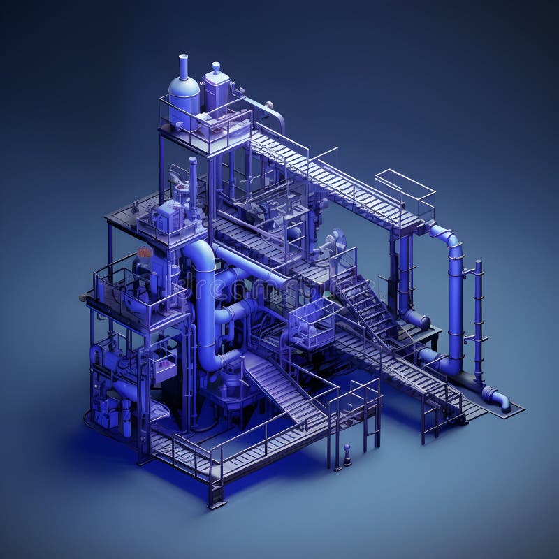 Isometric Illustration of a Complex Industrial Structure with Blue ...