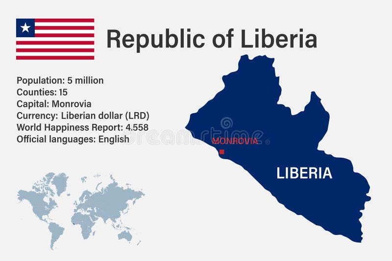 Highly Detailed Liberia Map with Flag, Capital and Small Map of the ...