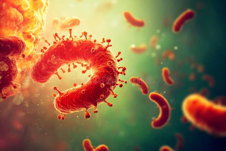 A Highly Detailed Macro Shot of a Virus and Bacteria Interacting at a ...