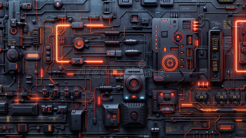 Highly Detailed Metallic Sci Fi Wall Texture with Intricate Circuitry ...
