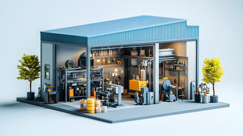 Miniature Industrial Workshop with Detailed Equipment Stock ...