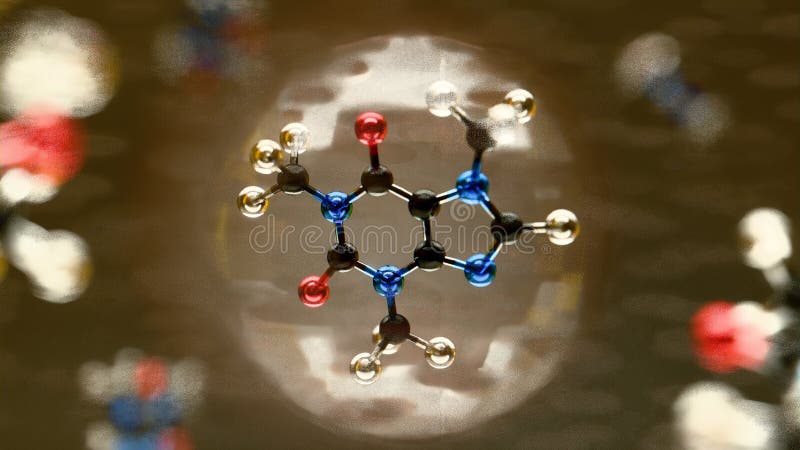 Highly Detailed Molecular Structure of Caffeine Molecule with Visible ...