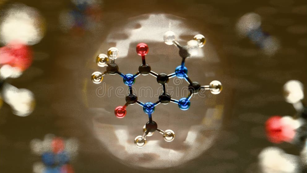 Highly Detailed Molecular Structure of Caffeine Molecule with Visible ...