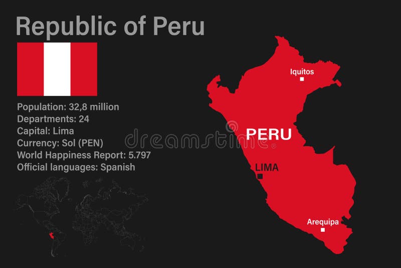 Highly Detailed Peru Map with Flag, Capital and Small Map of the World ...