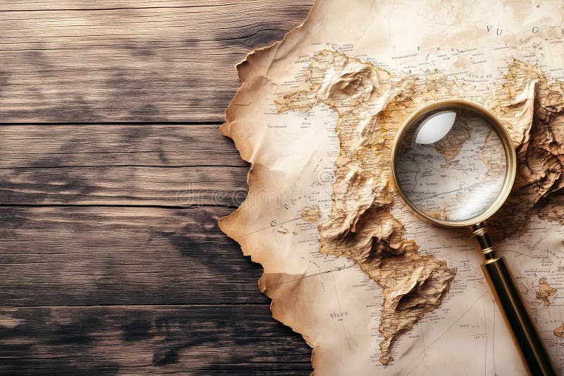 A Highly Detailed Physical Map is Placed on a Wooden Table, with a ...