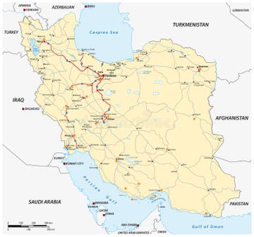 Highly Detailed Physical Road Map of Iran Stock Vector - Illustration ...