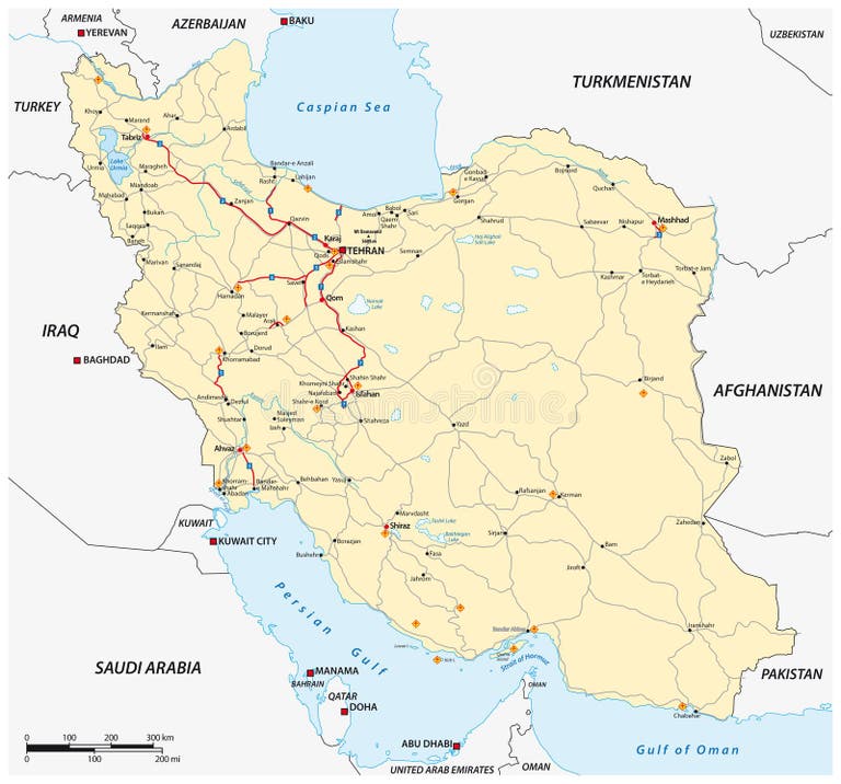 Highly Detailed Physical Road Map of Iran Stock Vector - Illustration ...