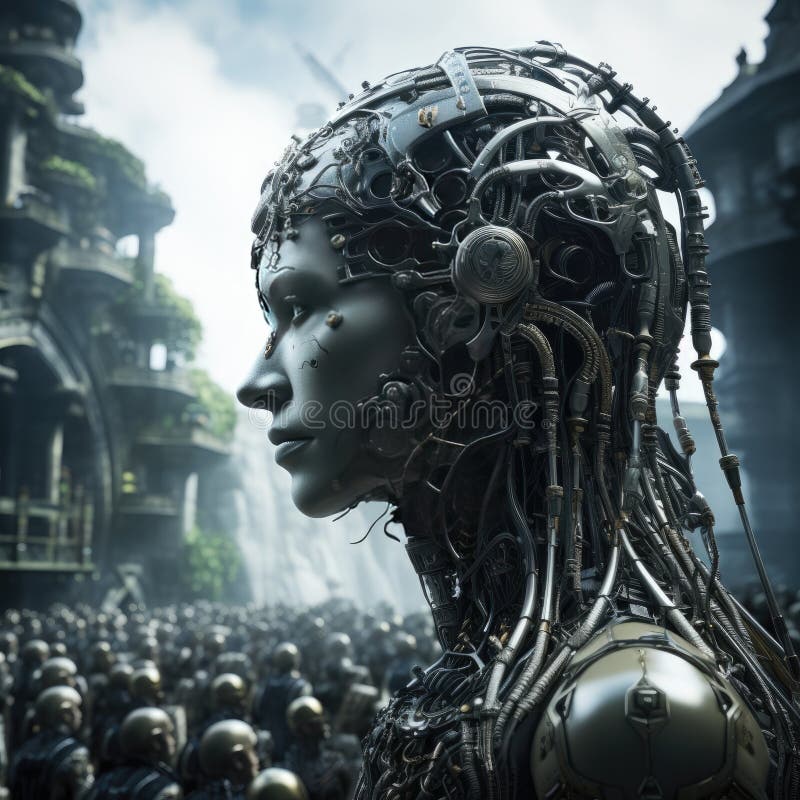 A Highly Detailed Portrait of a Female Cyborg Stock Illustration ...