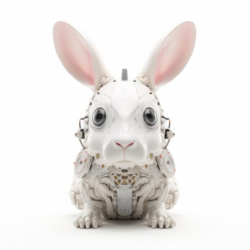 Highly Detailed Realism: a White Rabbit in a Robotic Costume Stock ...