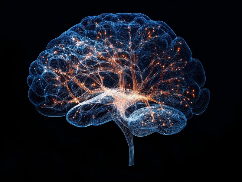 Translucent Brain, Glowing Nodes and Connections, Dark Background Stock ...