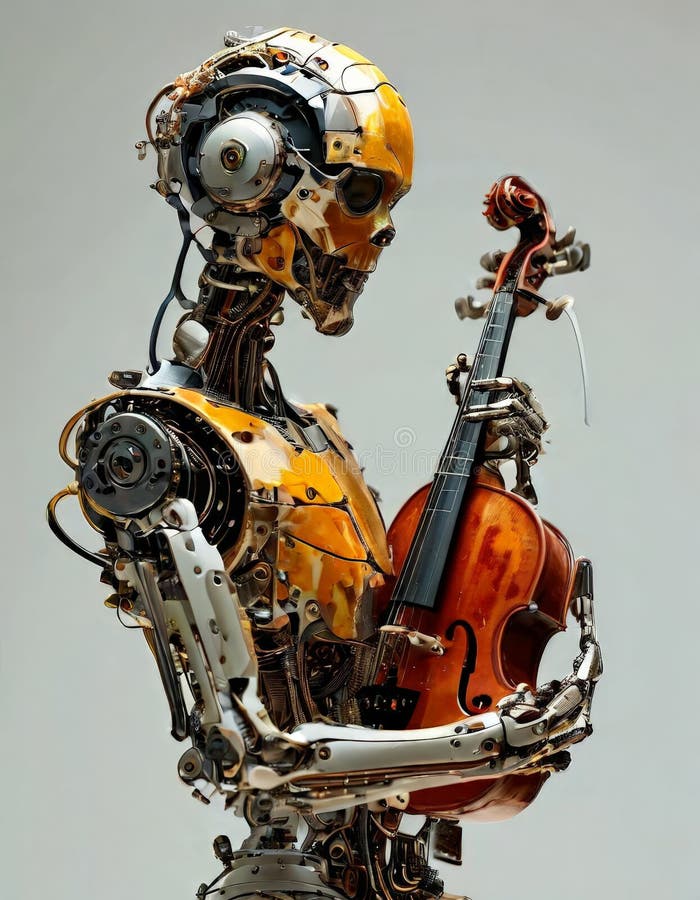 Futuristic Robot Playing a Violin in a Mechanical Setting Stock Photo ...