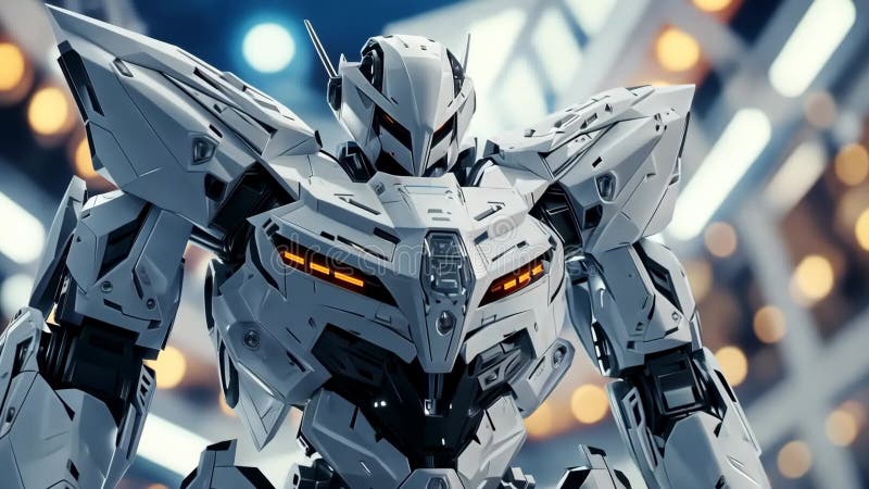 Futuristic Robot Stands in a High-tech Environment with Glowing Details ...