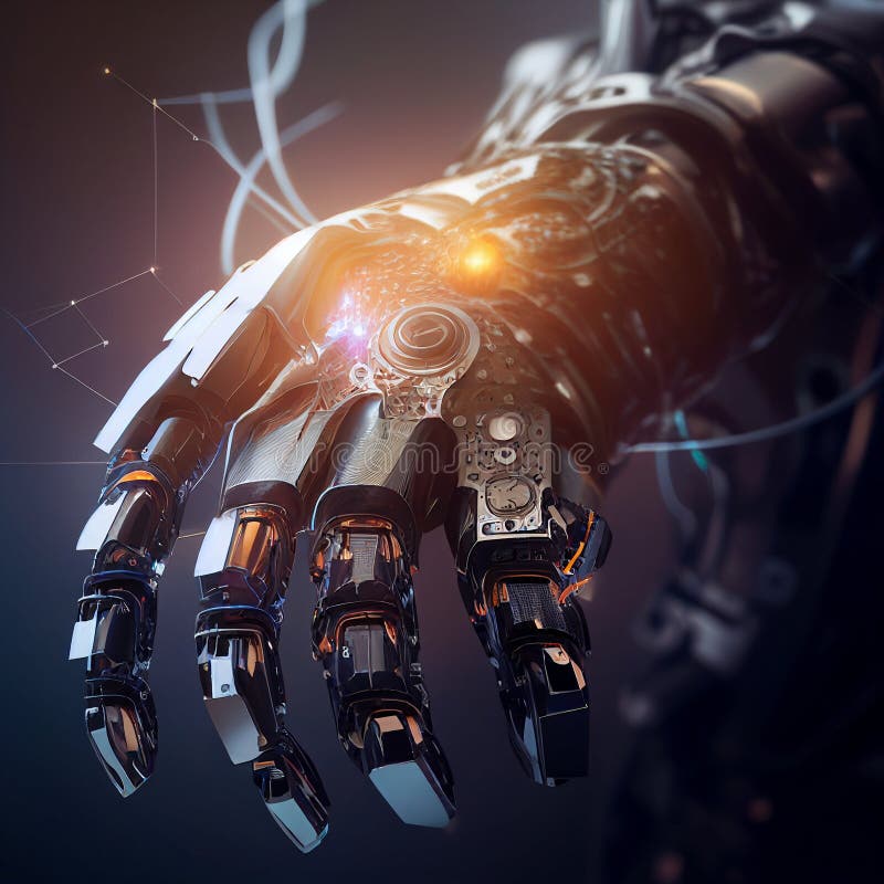 A Highly Detailed Robotic Hand Touches a Digital Circuit Board with Its ...