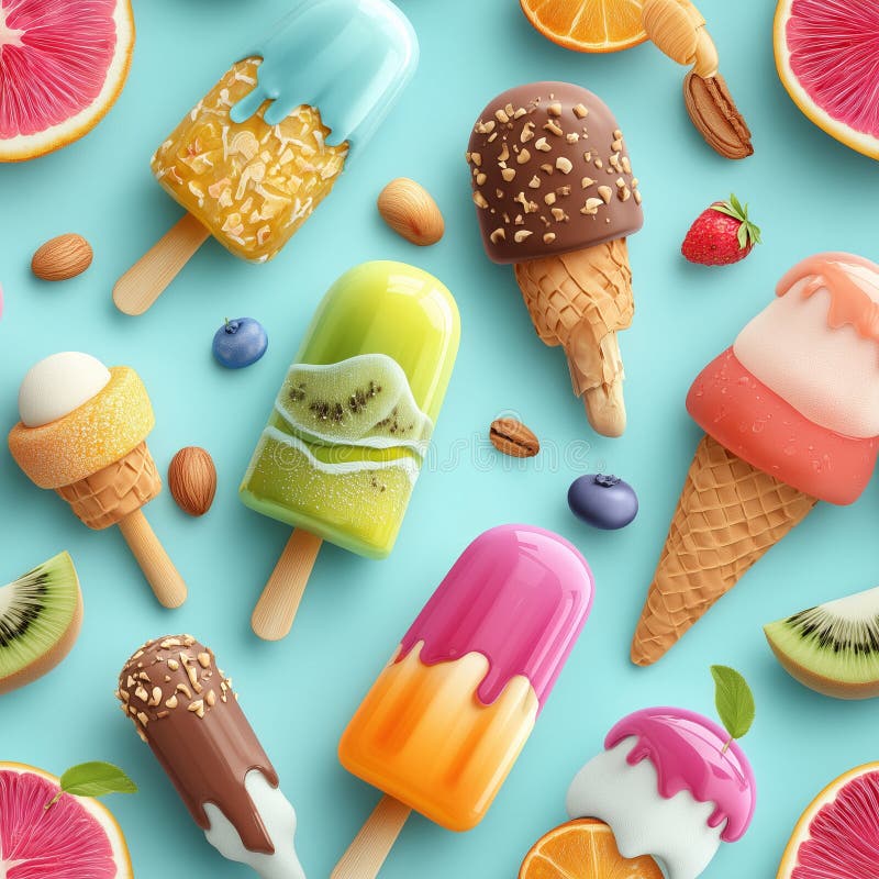 Hyper-realistic Seamless Pattern of Assorted Popsicles with Chocolate ...