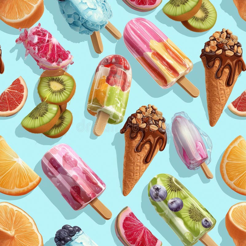 Hyper-realistic Seamless Pattern of Assorted Popsicles with Chocolate ...