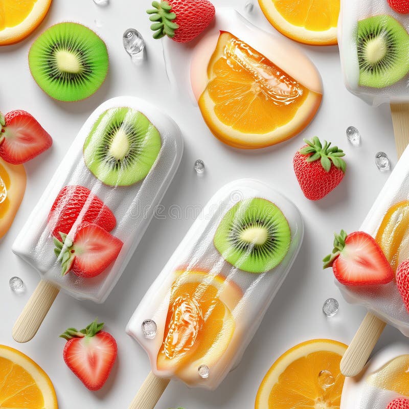 Hyper-realistic Seamless Pattern of Assorted Popsicles with Chocolate ...