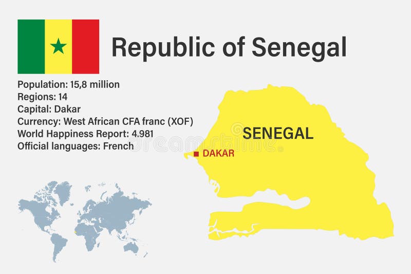 Highly Detailed Senegal Map with Flag, Capital and Small Map of the ...