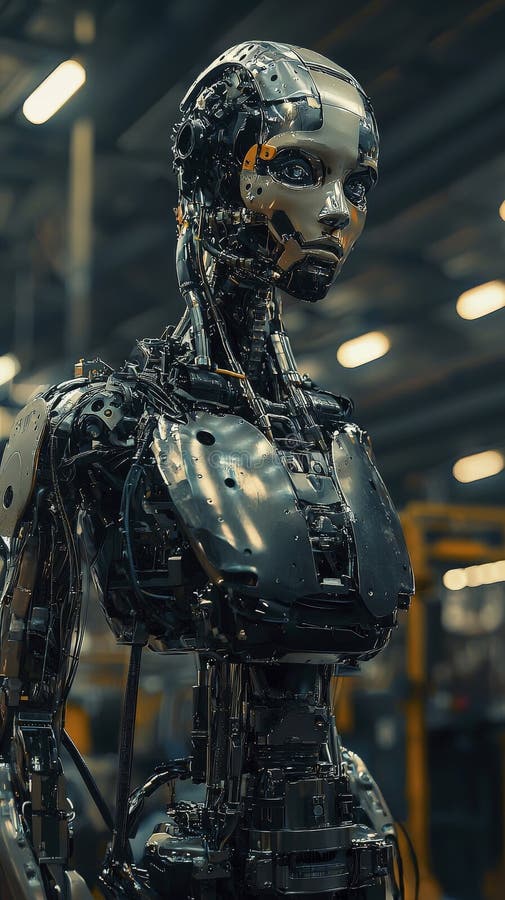 Highly Detailed Shiny Robot in Industrial Lit Setting Stock ...